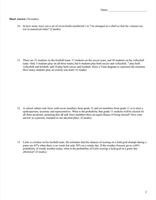 Solved Name: MDM4U: Mathematics of Data Management | Chegg.com