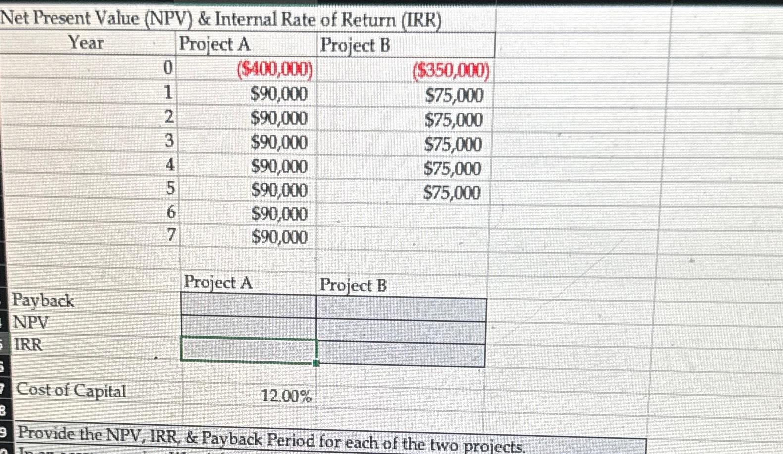 Solved Net Present Value (NPV) ﻿& Internal Rate of Return | Chegg.com