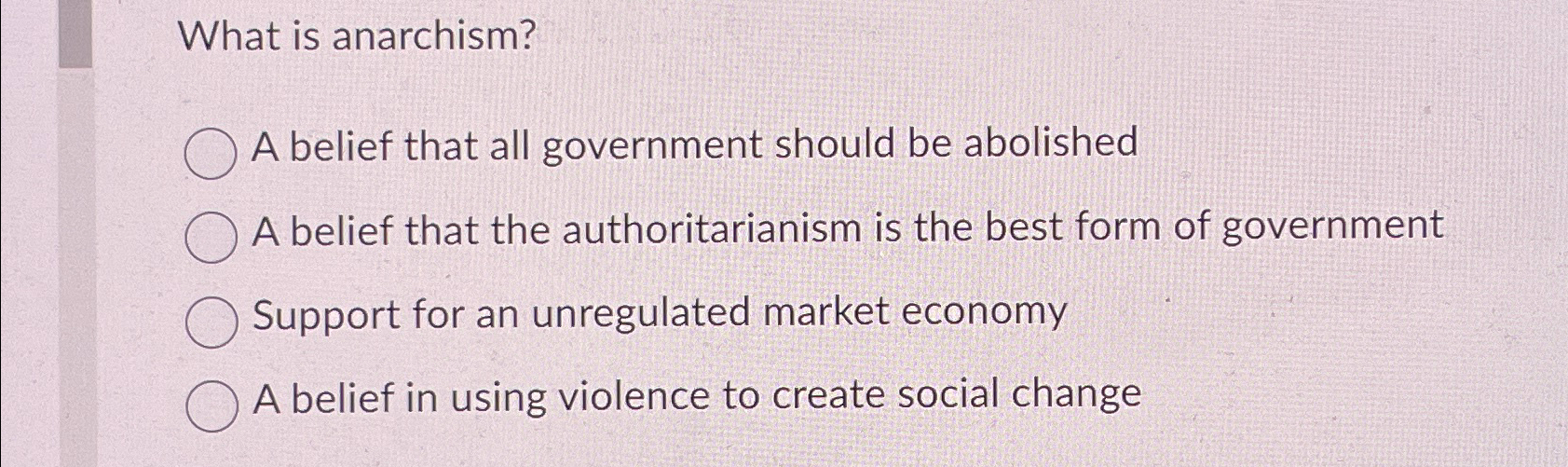 Solved What is anarchism?A belief that all government should | Chegg.com