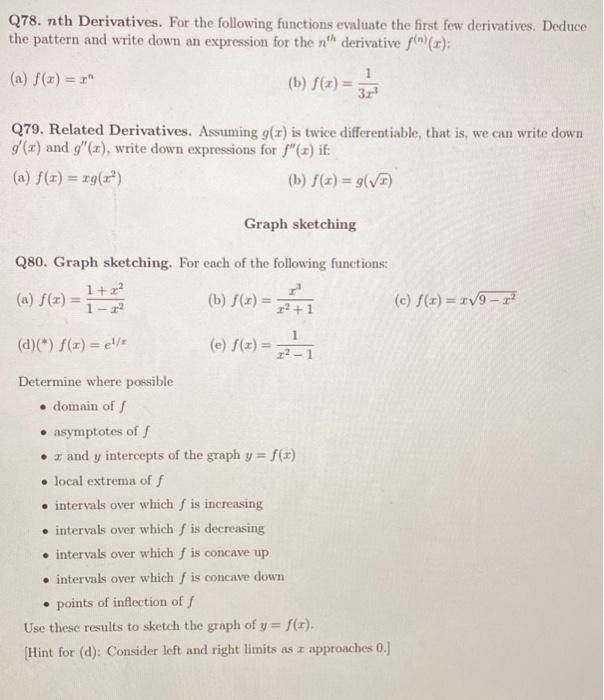 Solved Q78. nth Derivatives. For the following functions | Chegg.com