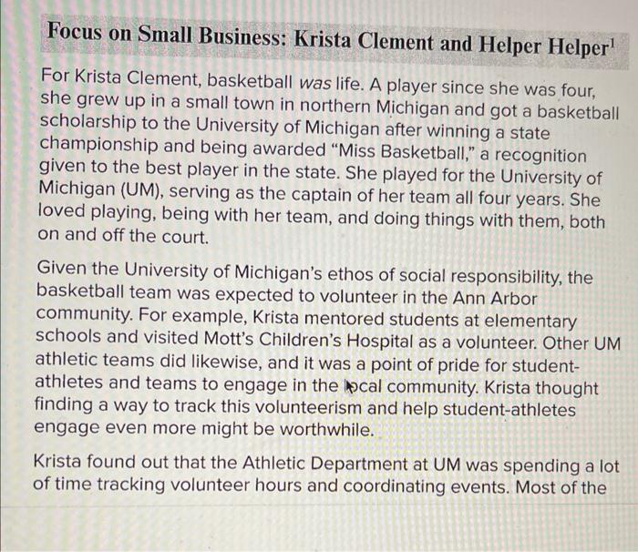 Solved For Krista Clement, basketball was life. A player | Chegg.com