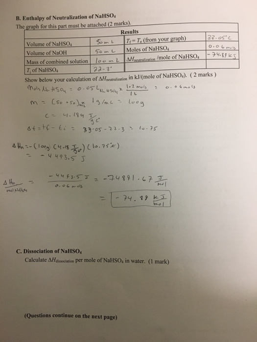 Solved 133.05°c 10.06 mois B. Enthalpy of Neutralization of | Chegg.com