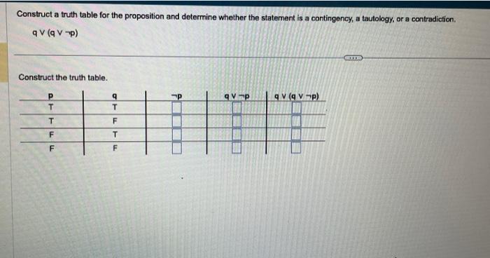Solved Construct A Truth Table For The Proposition And