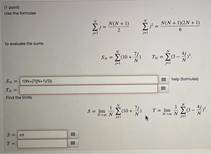 Solved (1 point) Use the formulae | Chegg.com