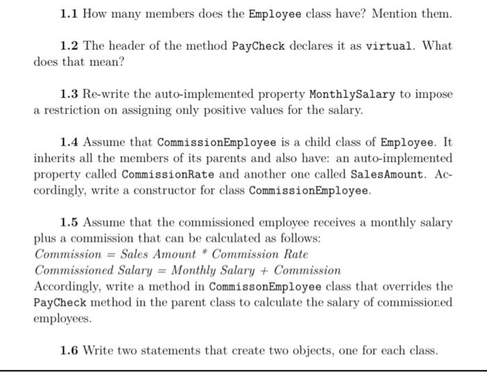 Solved 1. Consider the following code for an Employee class | Chegg.com