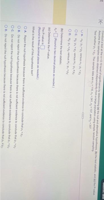 Solved Concuct a test at the α=0,10 levef of significance by | Chegg.com