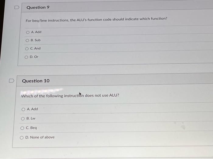 Solved For beq/bne instructions, the ALU's function code | Chegg.com