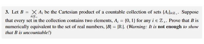 Solved Let B=×?iinZ+Ai ﻿be the Cartesian product of a | Chegg.com