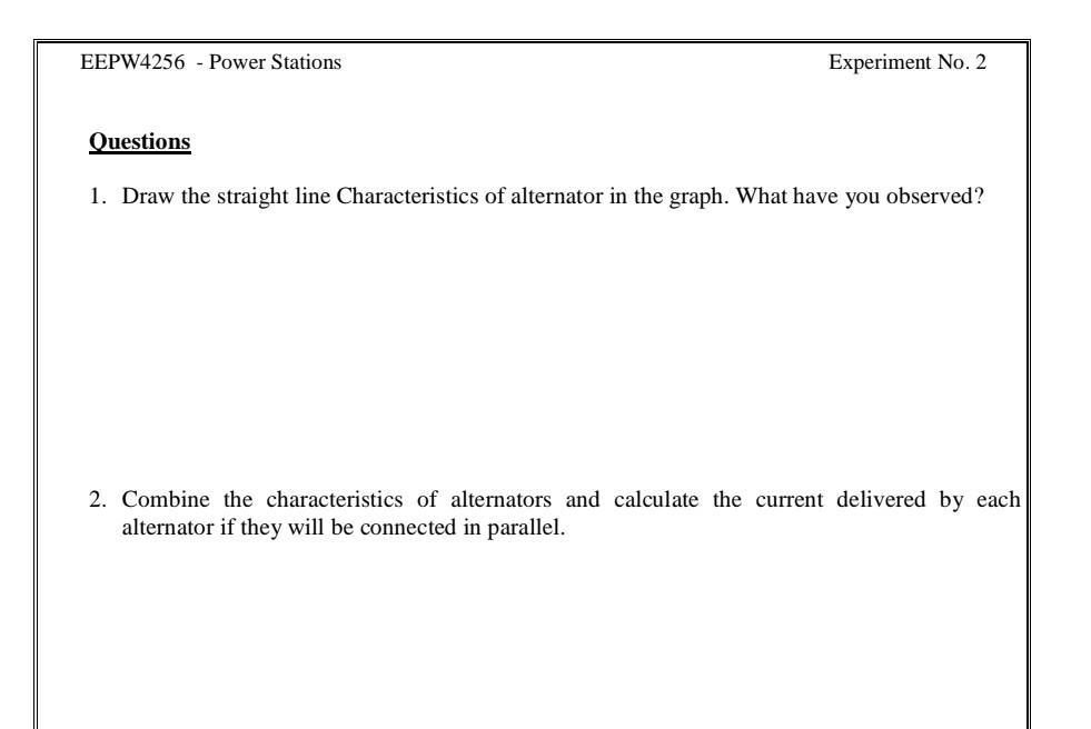 EEPW4256 - Power Stations Experiment No. 2 Procedure | Chegg.com