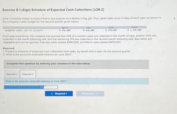 Solved Exercise 8-1 (Algo) Schedule of Expected Cosh | Chegg.com