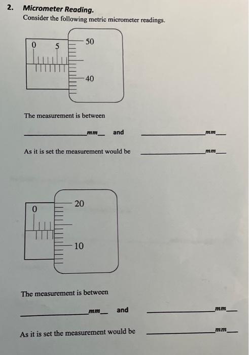 2. Micrometer Reading. Consider the following metric | Chegg.com