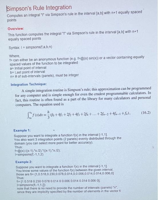 Solved HW \# 4: Using the Simpson Rule determine the | Chegg.com
