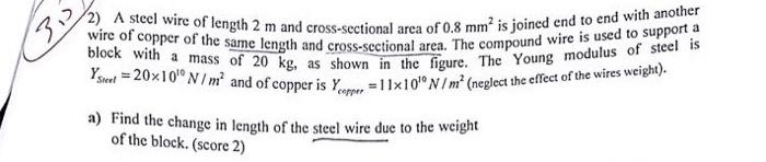 Solved 2) A steel wire of length 2 m and cross-sectional | Chegg.com