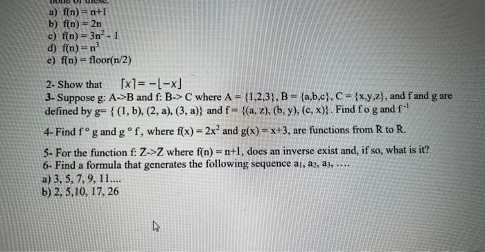 Solved b) f(n)=2n c) f(n)=3n2−1 d) f(n)=n3 e) | Chegg.com