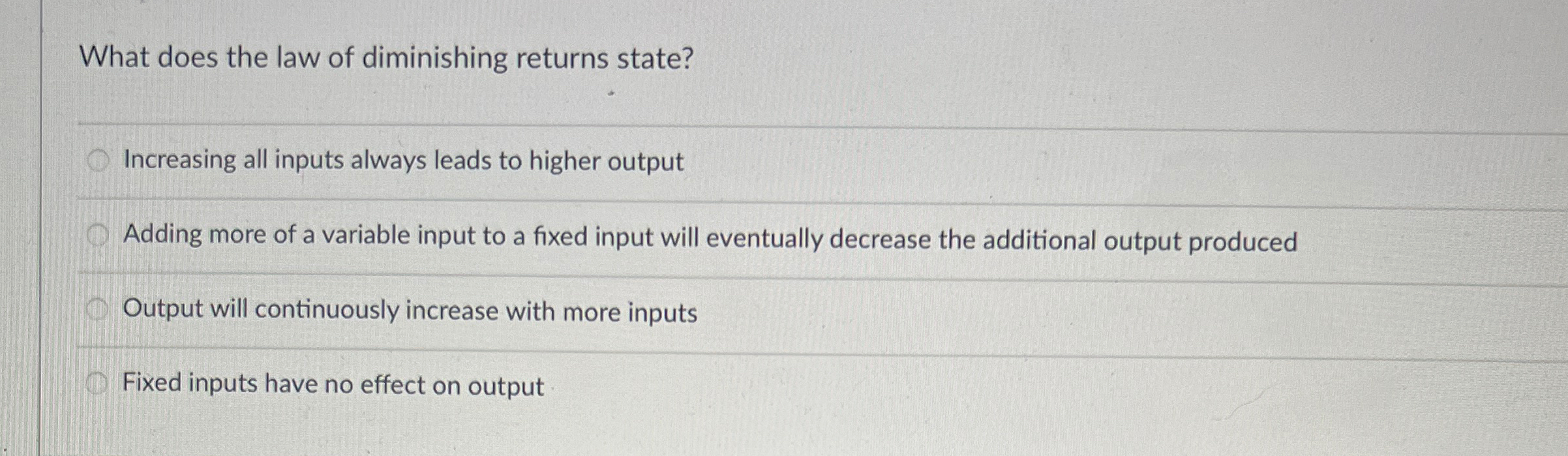 Solved What does the law of diminishing returns | Chegg.com