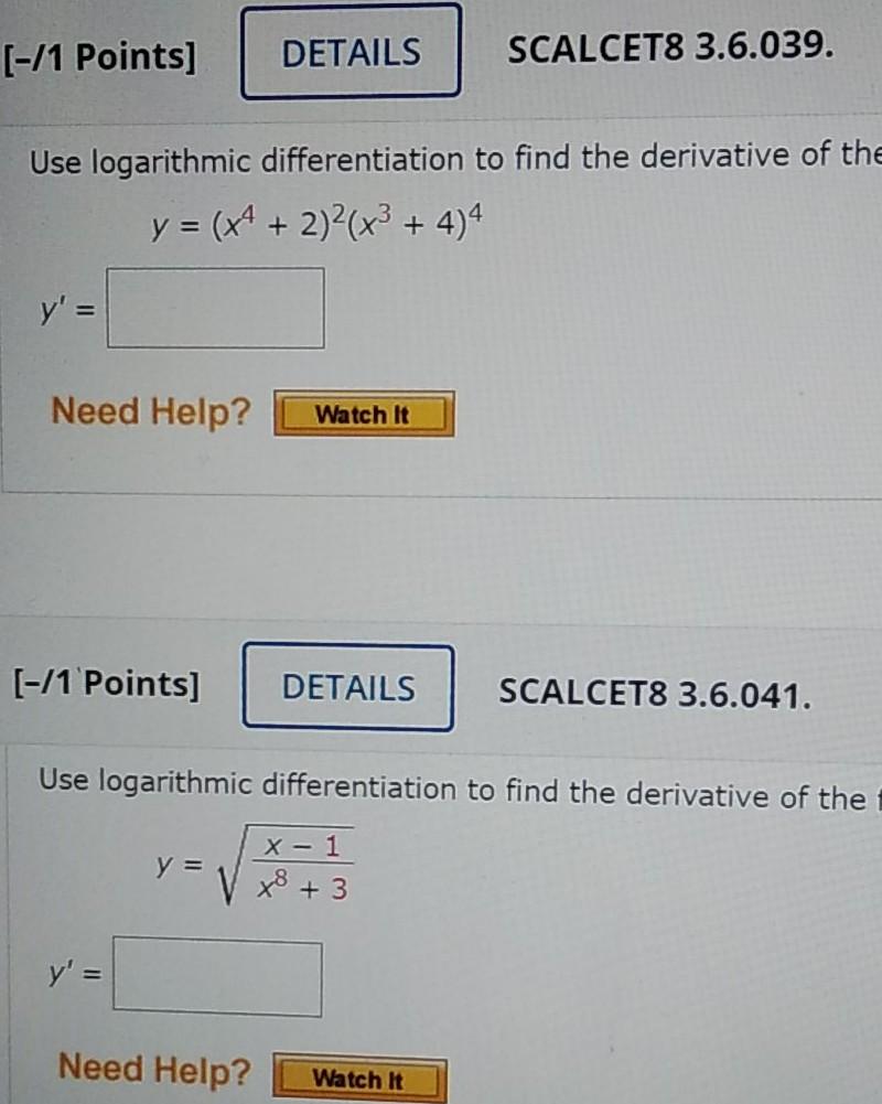 Solved (-/1 Points] DETAILS SCALCET8 3.6.039. Use | Chegg.com