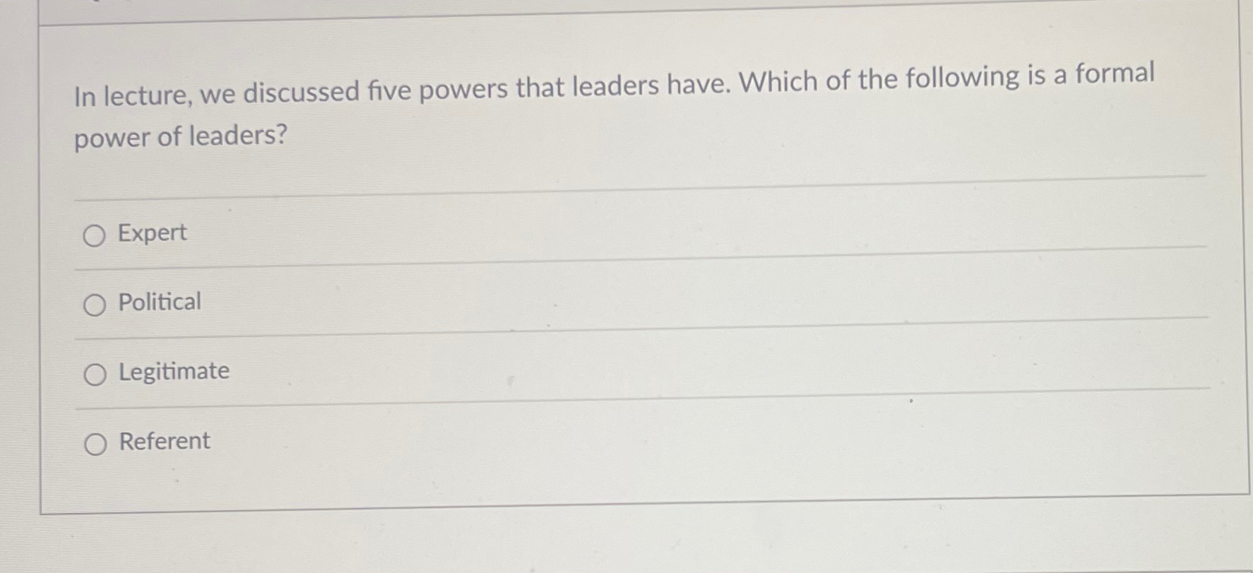 Solved In lecture, we discussed five powers that leaders | Chegg.com