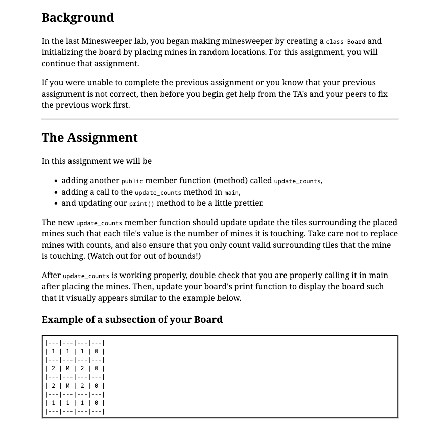 Solved BackgroundIn the last Minesweeper lab, you began | Chegg.com