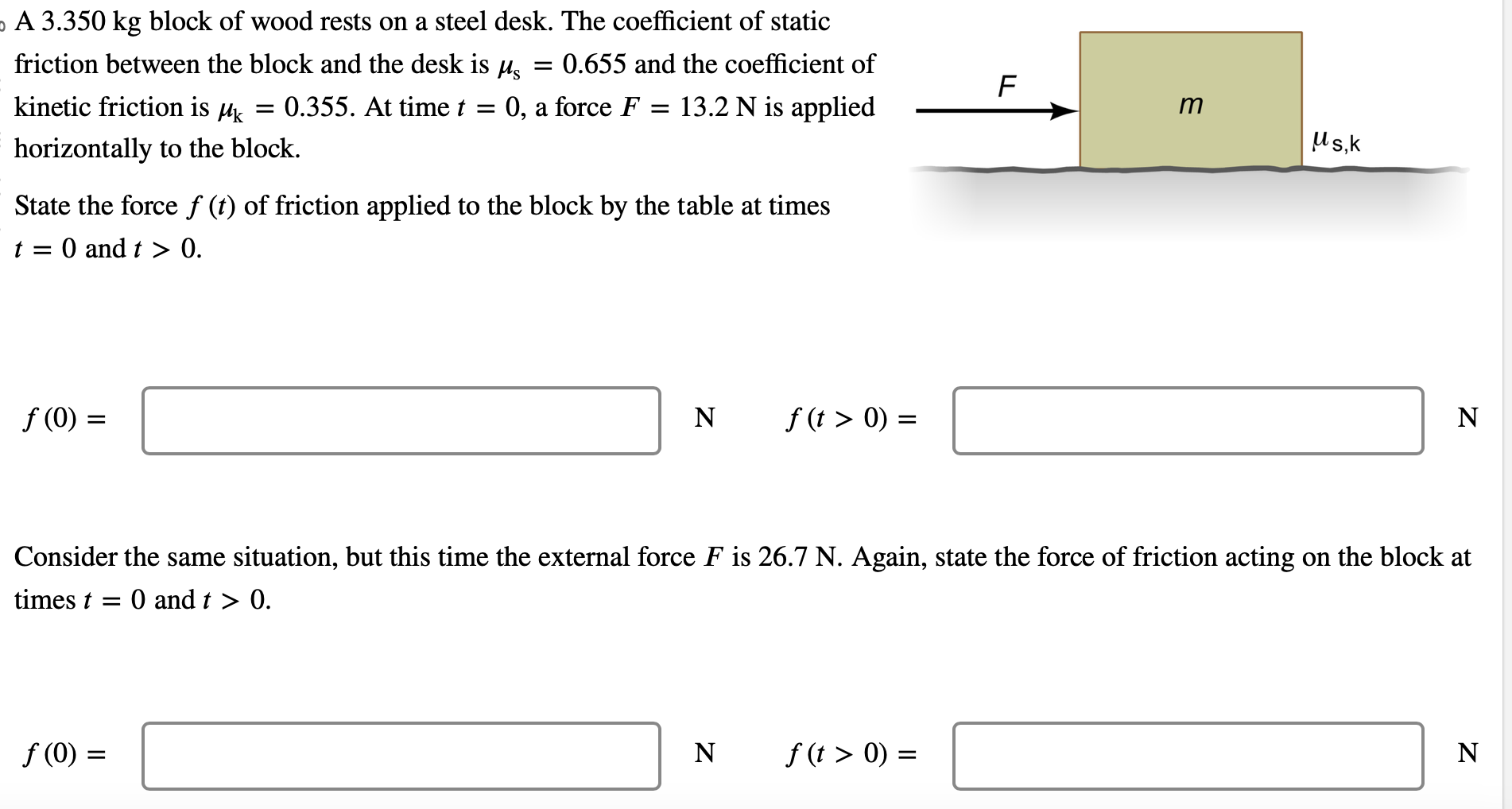 Solved A 3.350kg ﻿block of wood rests on a steel desk. The | Chegg.com