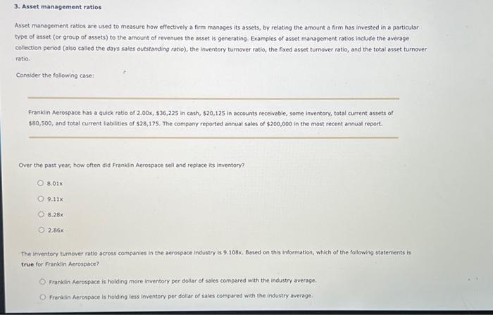 Solved 3. Asset management ratios Asset management ratios | Chegg.com