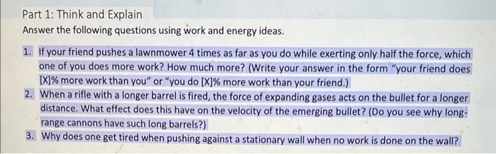 Solved Part 1: Think and Explain Answer the following | Chegg.com
