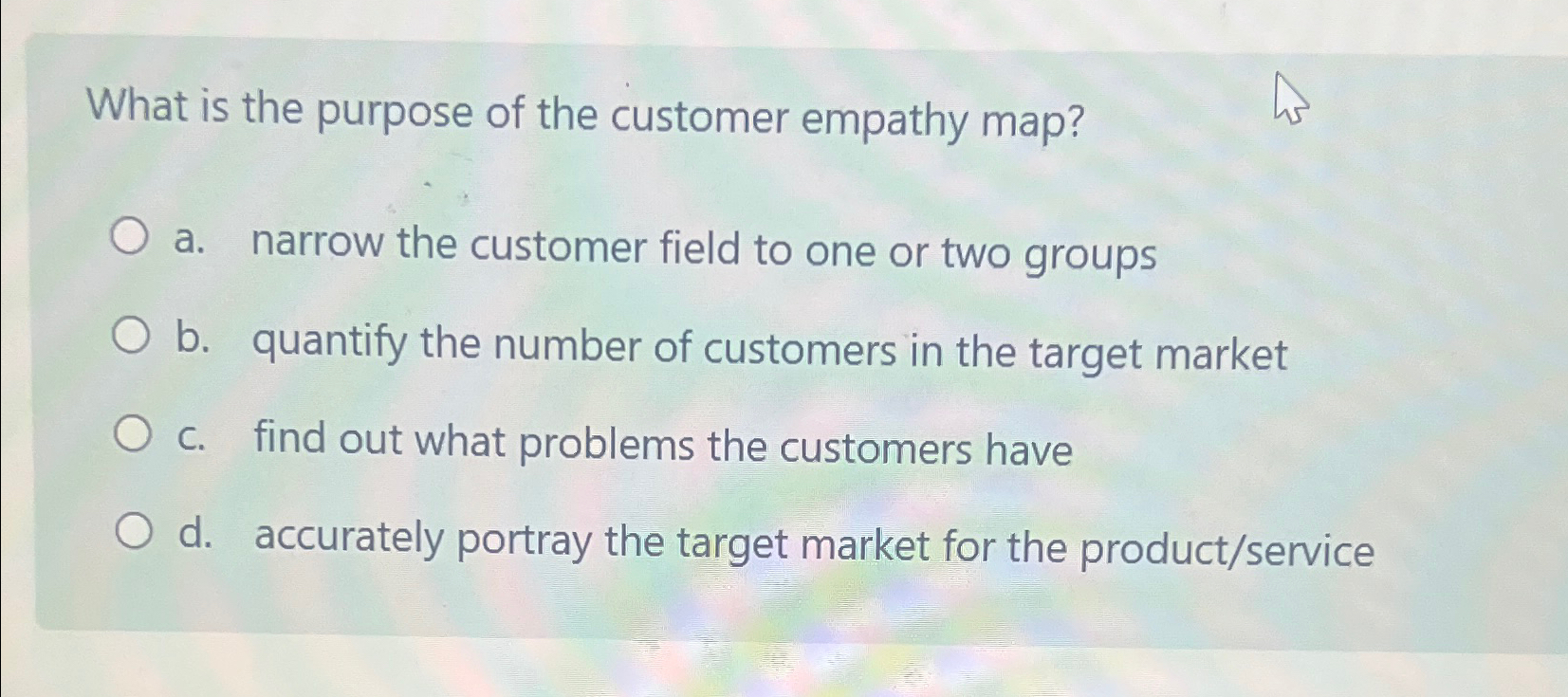 Solved What is the purpose of the customer empathy map?a. | Chegg.com
