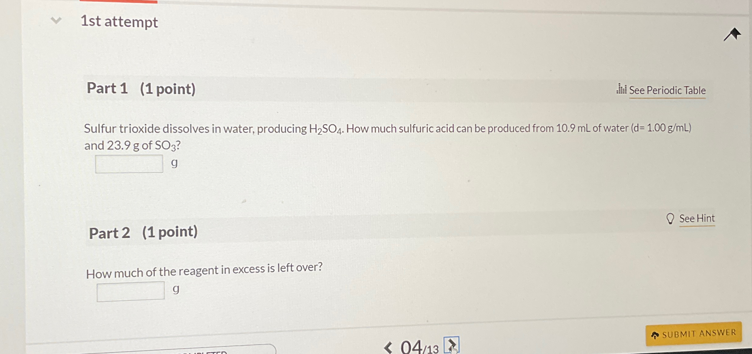 Solved 1st attemptPart 1 (1 ﻿point)See Periodic TableSulfur | Chegg.com