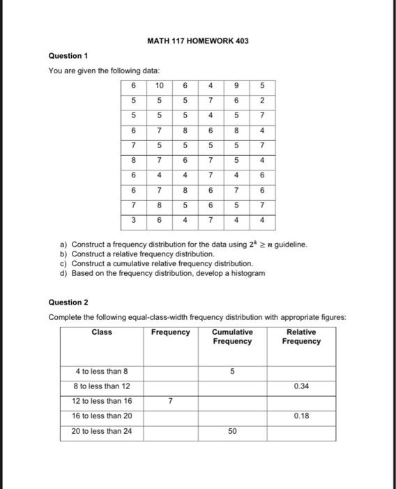 Solved MATH 117 HOMEWORK 403 Question 1 You are given the | Chegg.com Solved MATH 117 HOMEWORK 403 Question 1 You are given the | Chegg.com