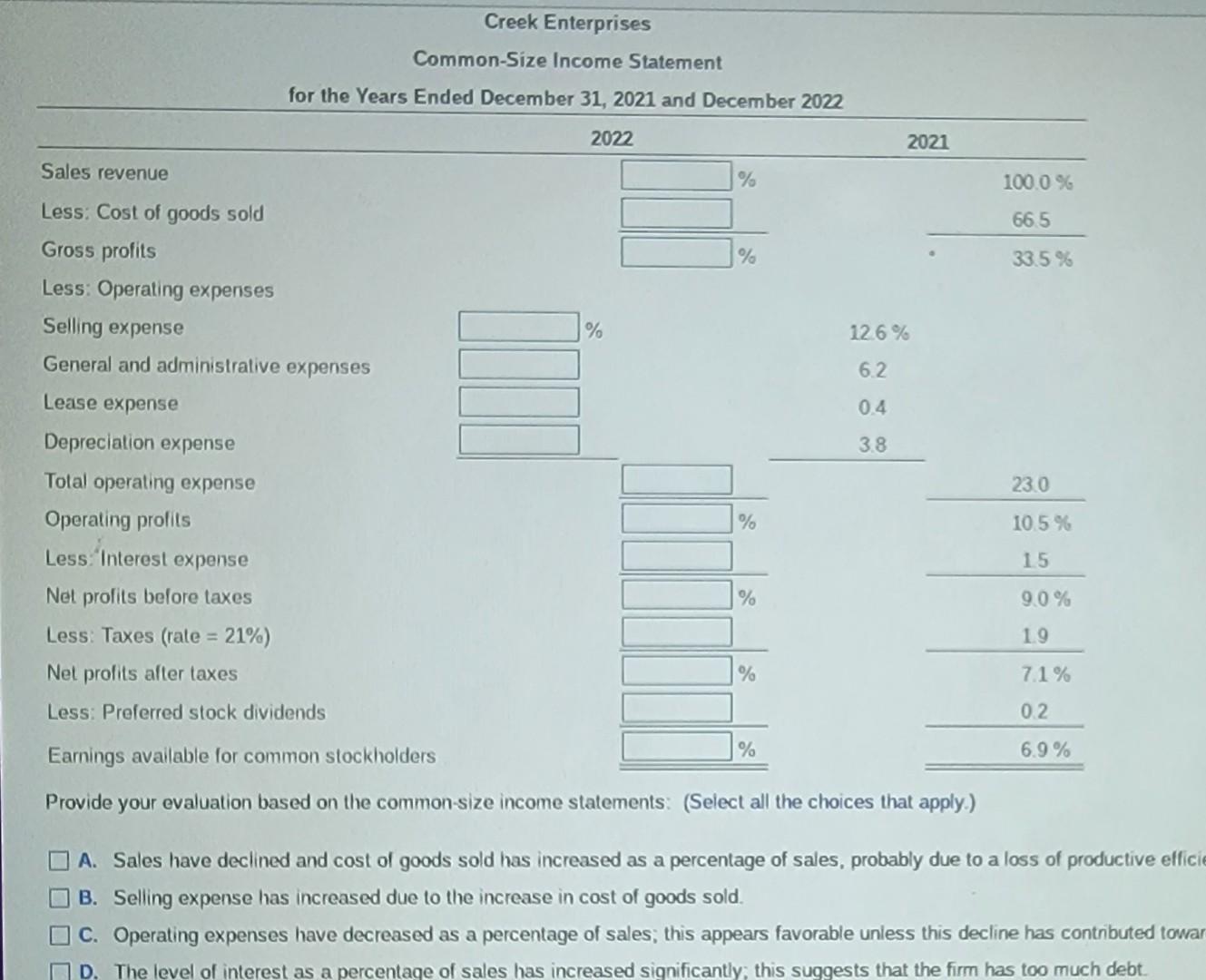 common size statement analysis.A common size income | Chegg.com
