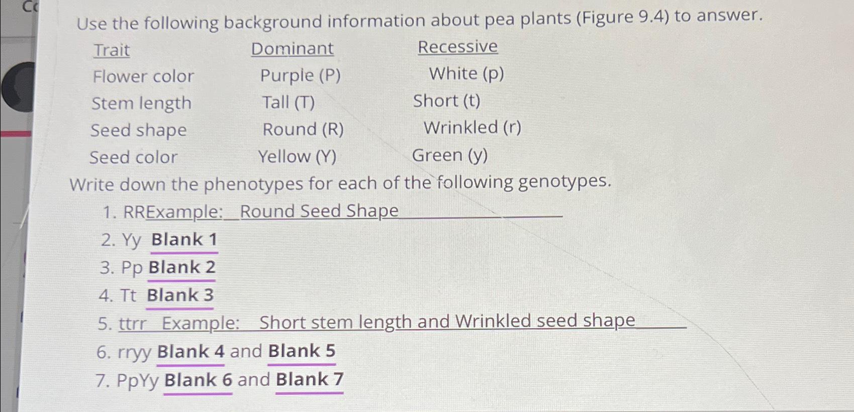 Solved Use the following background information about pea | Chegg.com