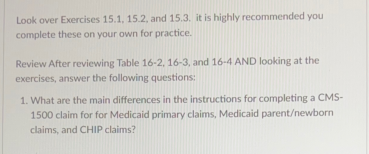 Solved Look over Exercises 15.1, 15.2, ﻿and 15.3. ﻿it is | Chegg.com