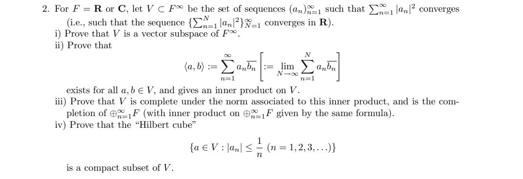 Solved For F=R ﻿or C, ﻿let VsubF∞ ﻿be the set of sequences | Chegg.com