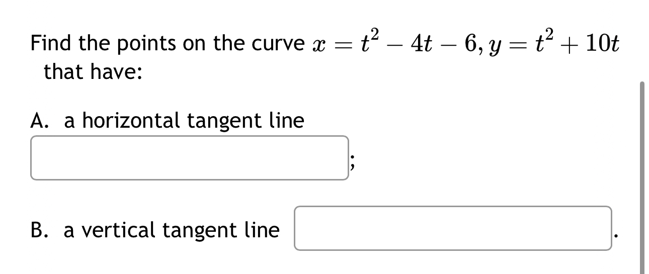 Solved Find the points on the curve x=t2-4t-6,y=t2+10t ﻿that | Chegg.com