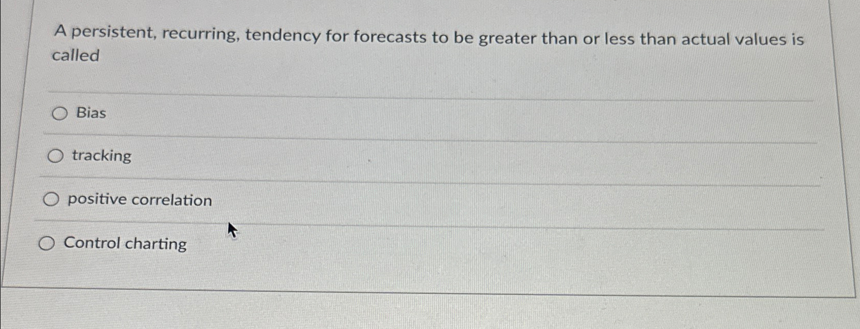 Solved A persistent, recurring, tendency for forecasts to be | Chegg.com
