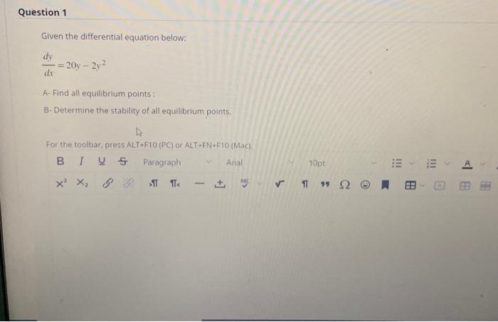 Solved Given the differential equation below: dxdy=20y−2y2 | Chegg.com