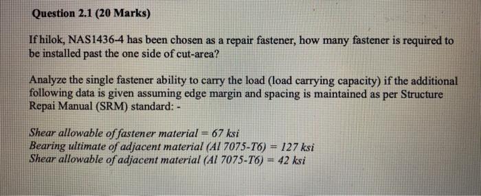 Solved If hilok, NAS1436-4 has been chosen as a repair | Chegg.com
