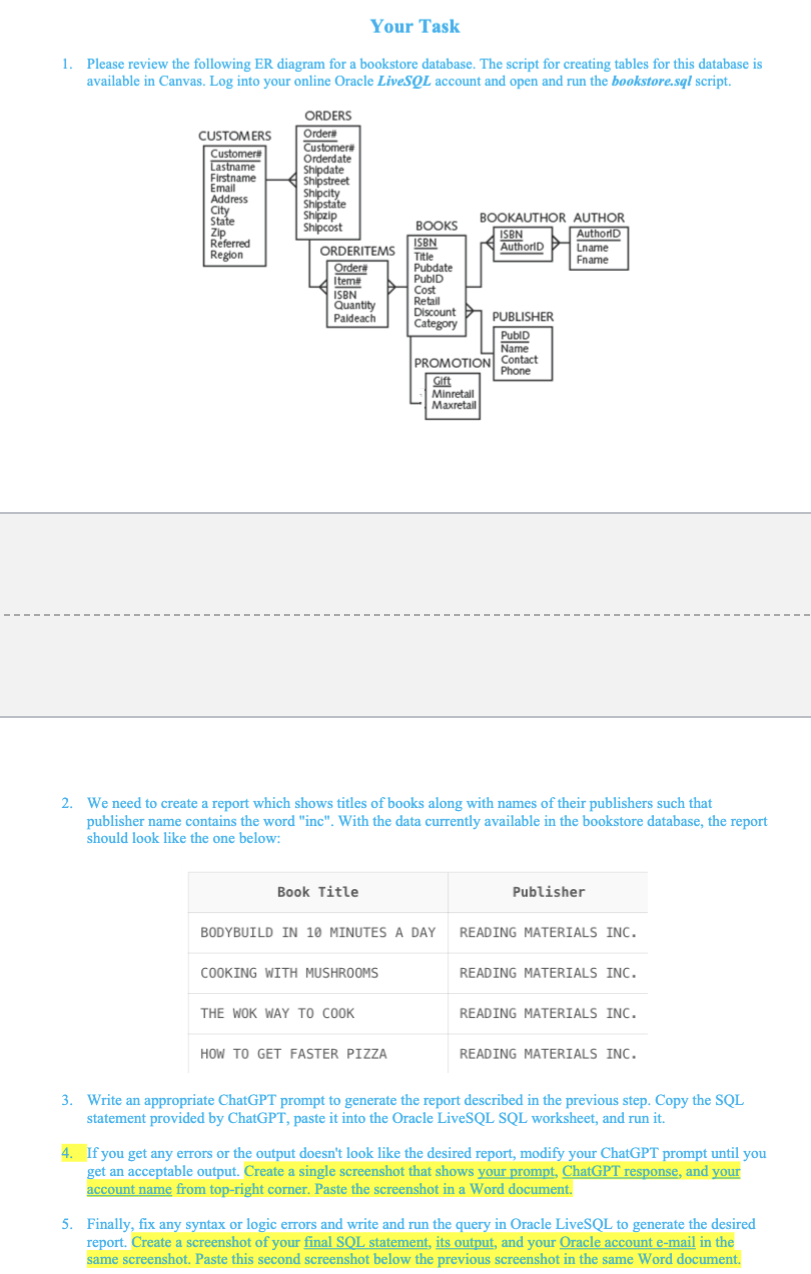 Solved Your Task1. ﻿Please review the following ER diagram | Chegg.com