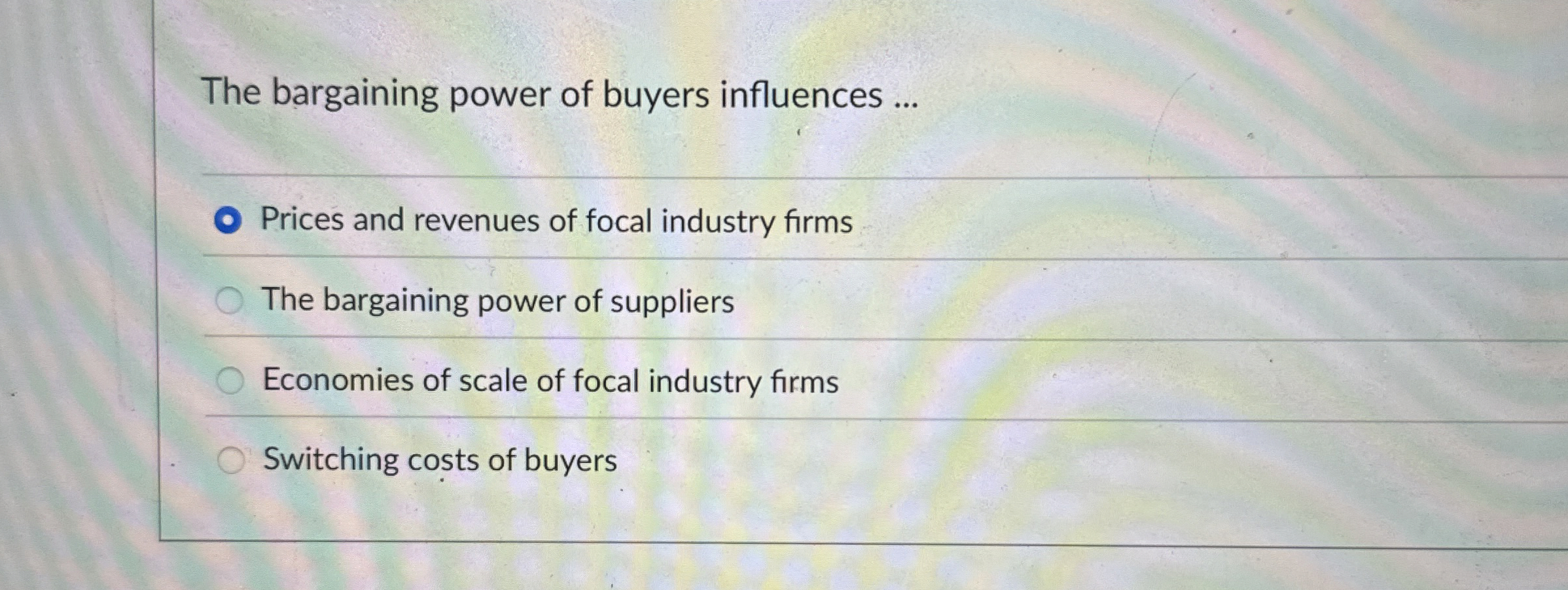 Solved The bargaining power of buyers influences ...Prices | Chegg.com