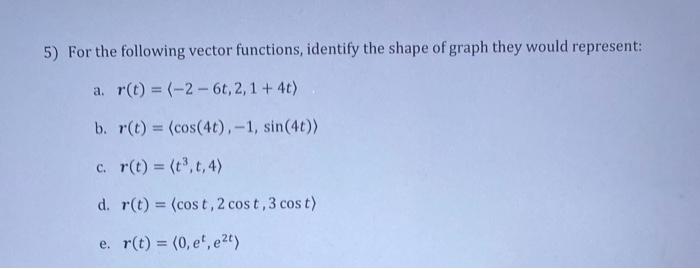 Solved 5) For the following vector functions, identify the | Chegg.com