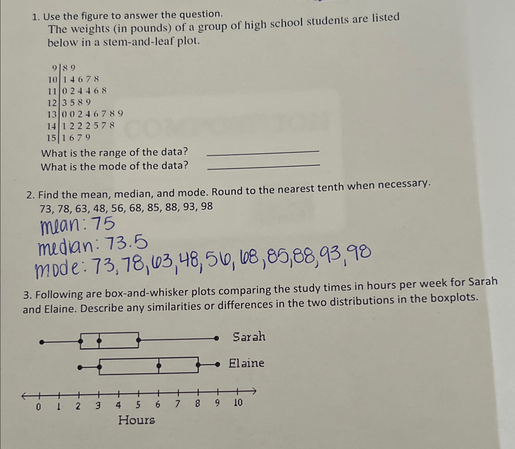 Solved Use the figure to answer the question.The weights (in | Chegg.com