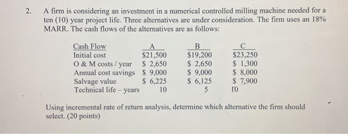 Solved 2. A firm is considering an investment in a numerical | Chegg.com