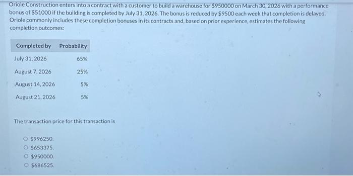 Solved Oriole Construction enters into a contract with a | Chegg.com