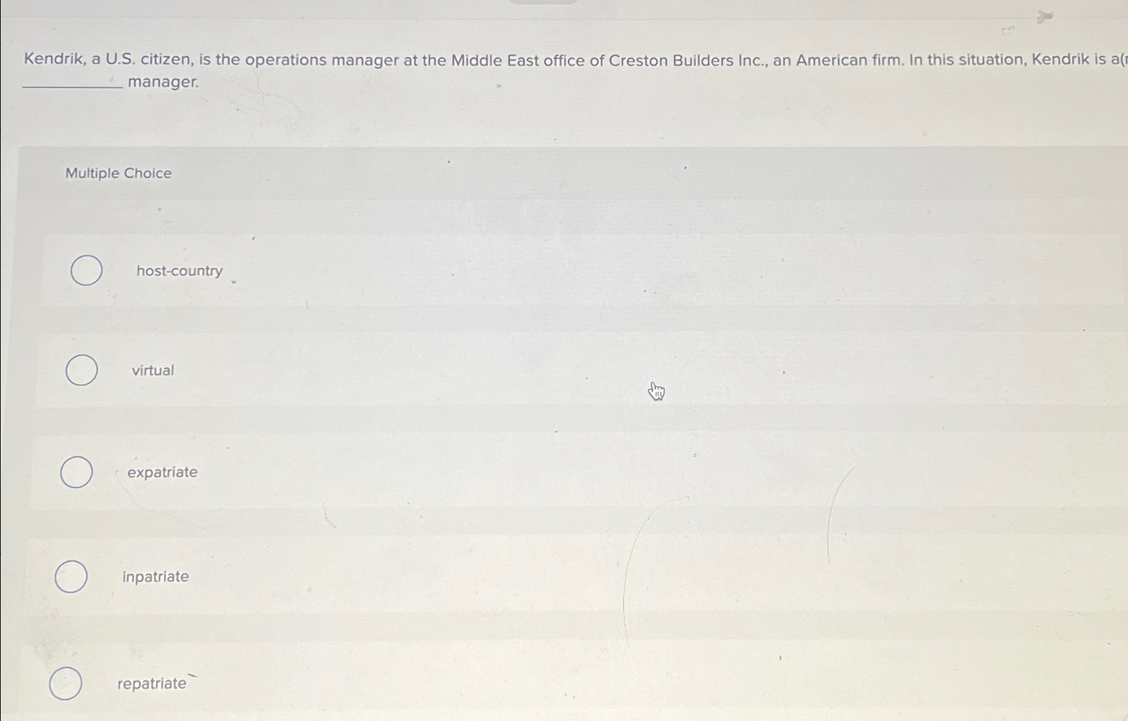 Solved Kendrik, a U.S. ﻿citizen, is the operations manager | Chegg.com