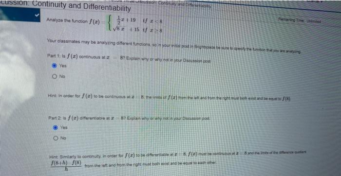 Solved CUSSION Continuity and Differentiability UAB Analyze | Chegg.com