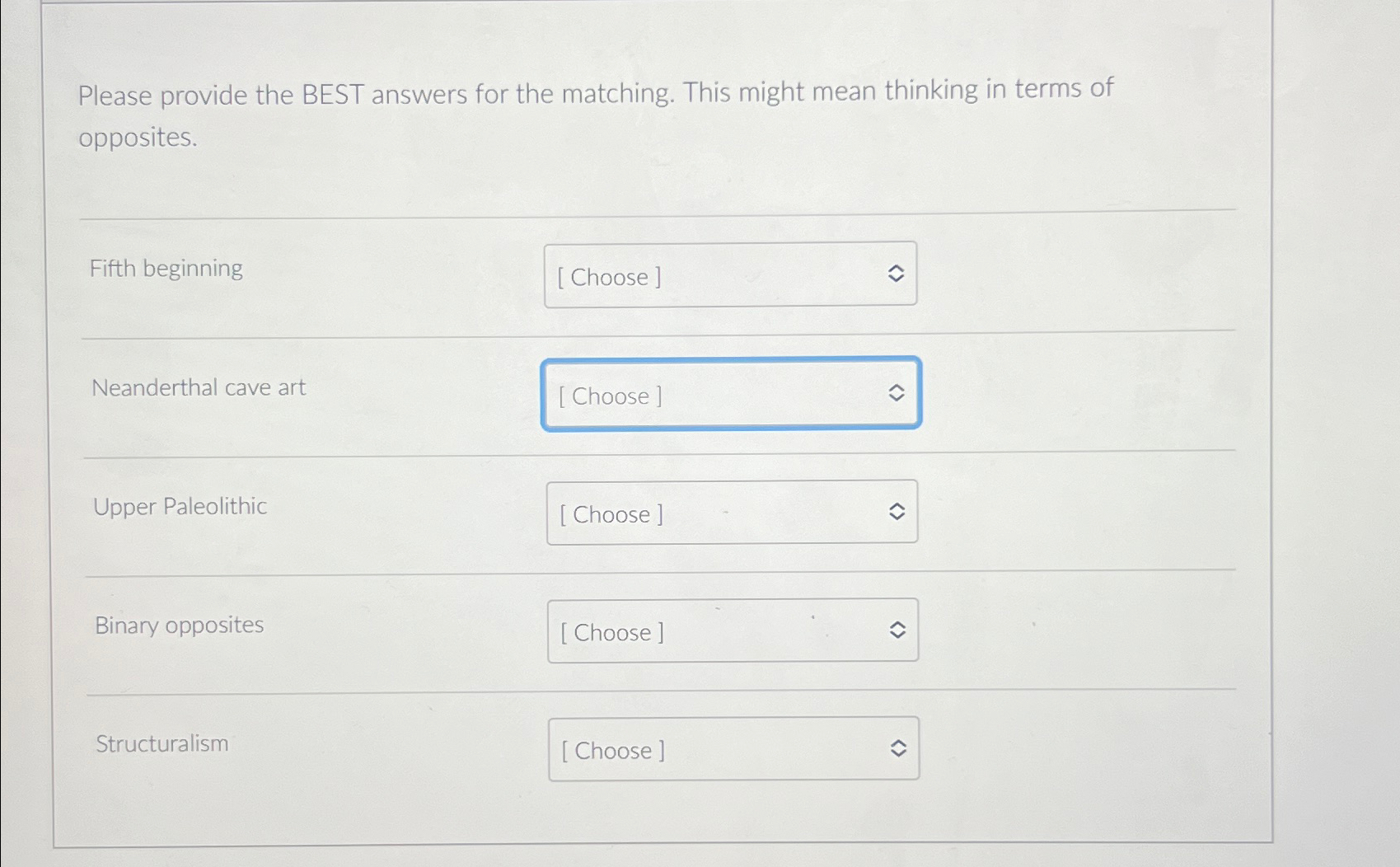 Solved Please provide the BEST answers for the matching. | Chegg.com
