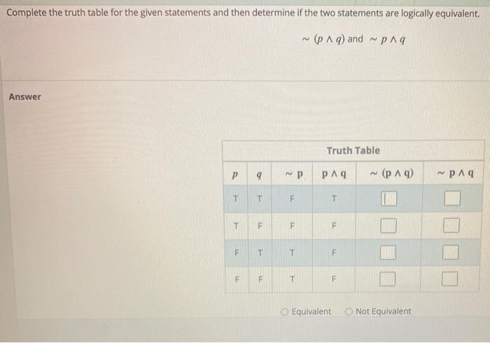 Solved Complete the truth table for the given statements and | Chegg.com