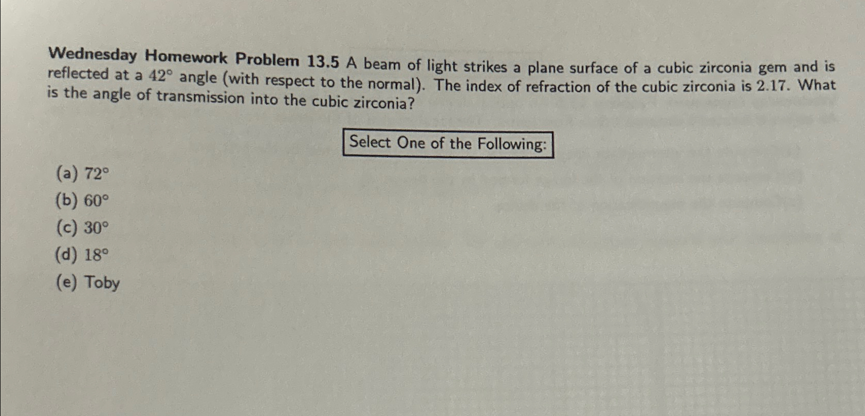 Solved Wednesday Homework Problem 13.5 ﻿A beam of light | Chegg.com