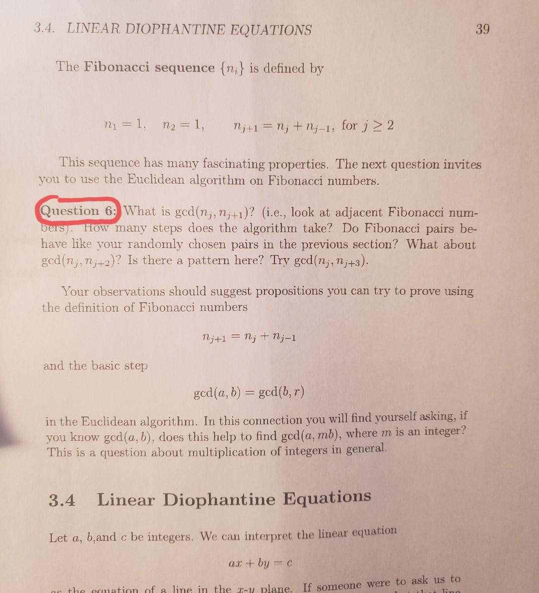 Solved 3.4. LINEAR DIOPHANTINE EQUATIONS 39 The Fibonacci | Chegg.com
