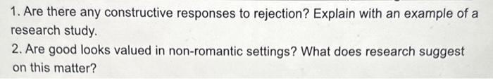 Solved 1. Are there any constructive responses to rejection? | Chegg.com