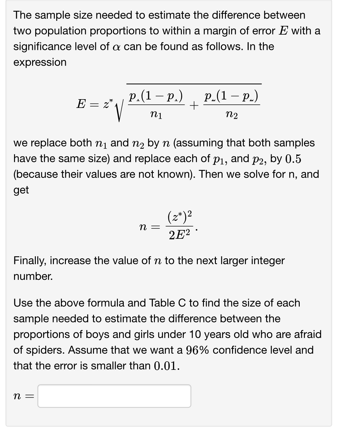 Solved The sample size needed to estimate the difference | Chegg.com